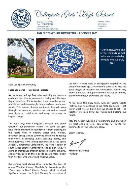 Newsletters – Collegiate Girls' High School